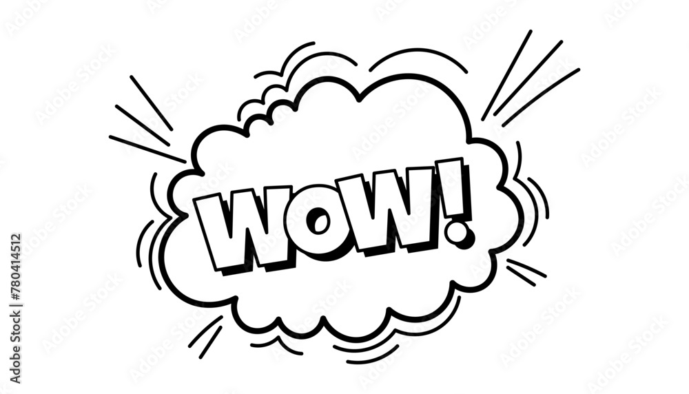 Pow comic bubble. Sound dialogue speech bubbles with word - WOW. Pop art expression in black and ...