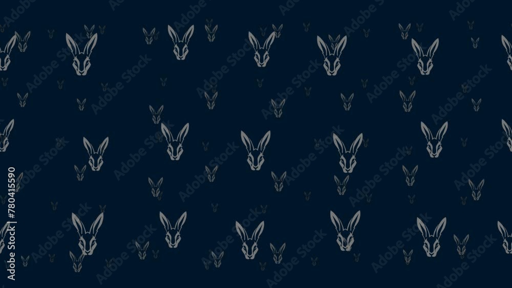 Hare's head symbols float horizontally from left to right. Parallax fly ...
