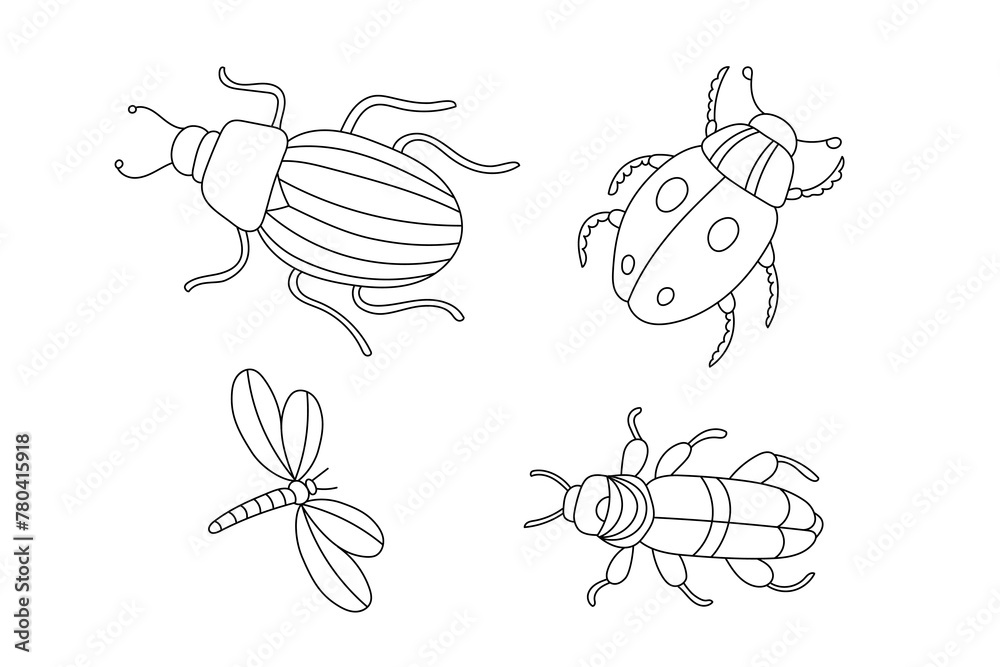 Insects line art coloring page. Preschool coloring activity. Summer ...