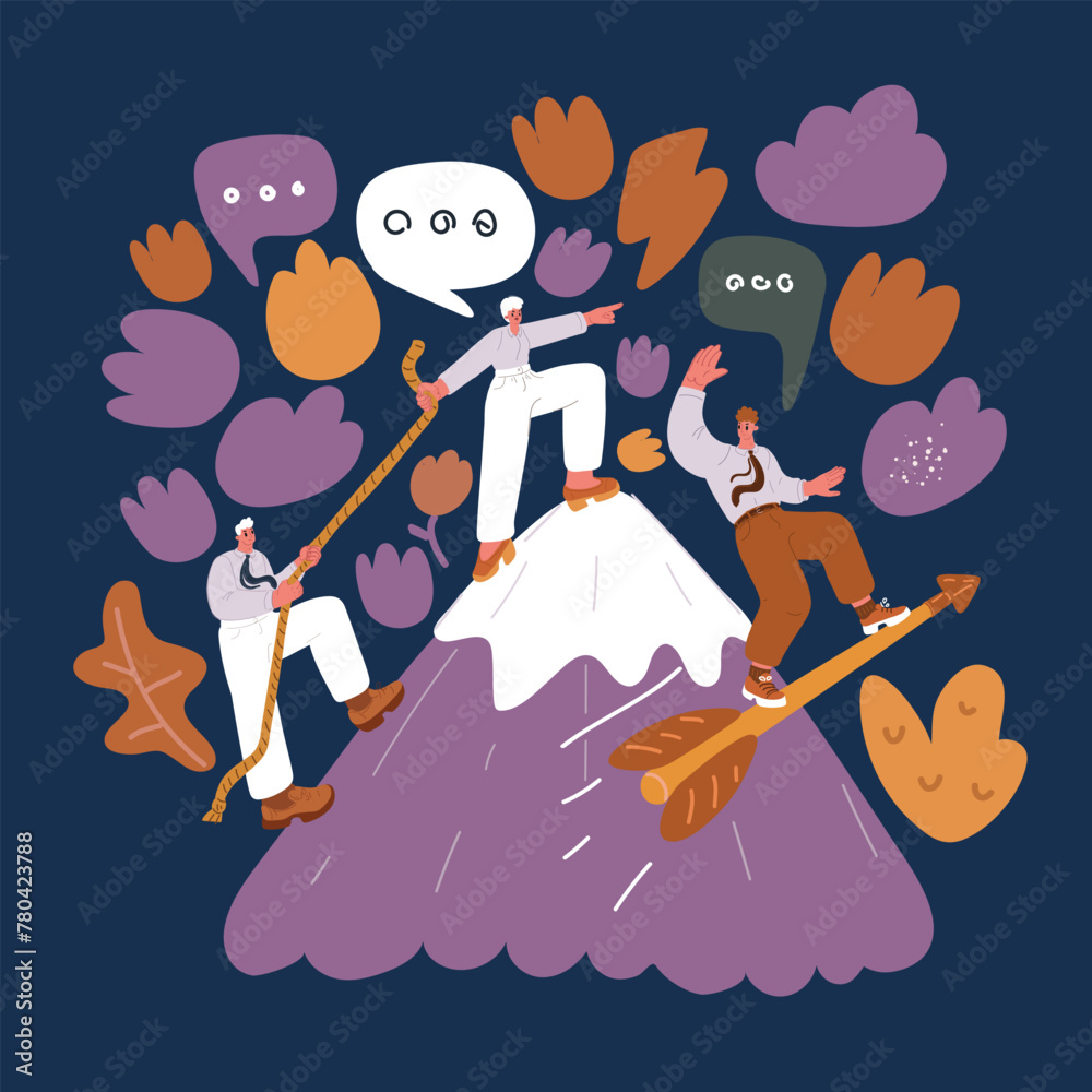 Cartoon vector illustration of business people climb to the top of the ...