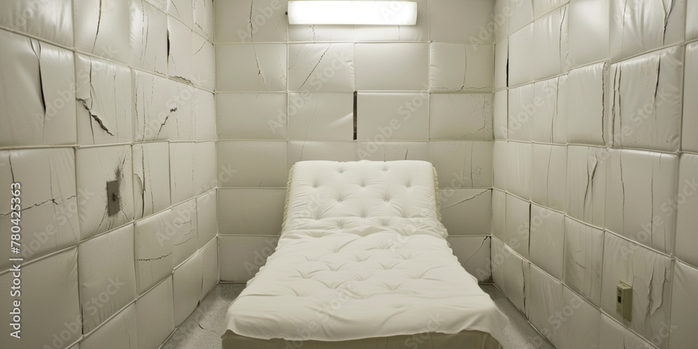 Place for people with mental disorder. Empty bed in abandoned mental ...