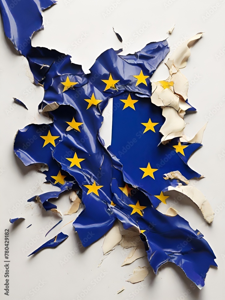 AI-generated illustration of a torn paper EU flag against a white ...