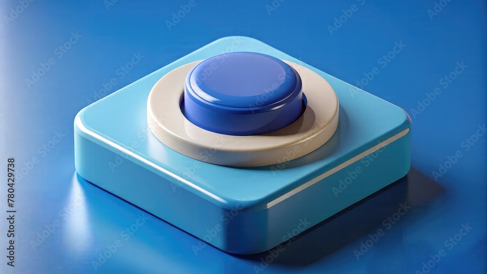 AI generated illustration of a 3d isometric button on a simple blue ...