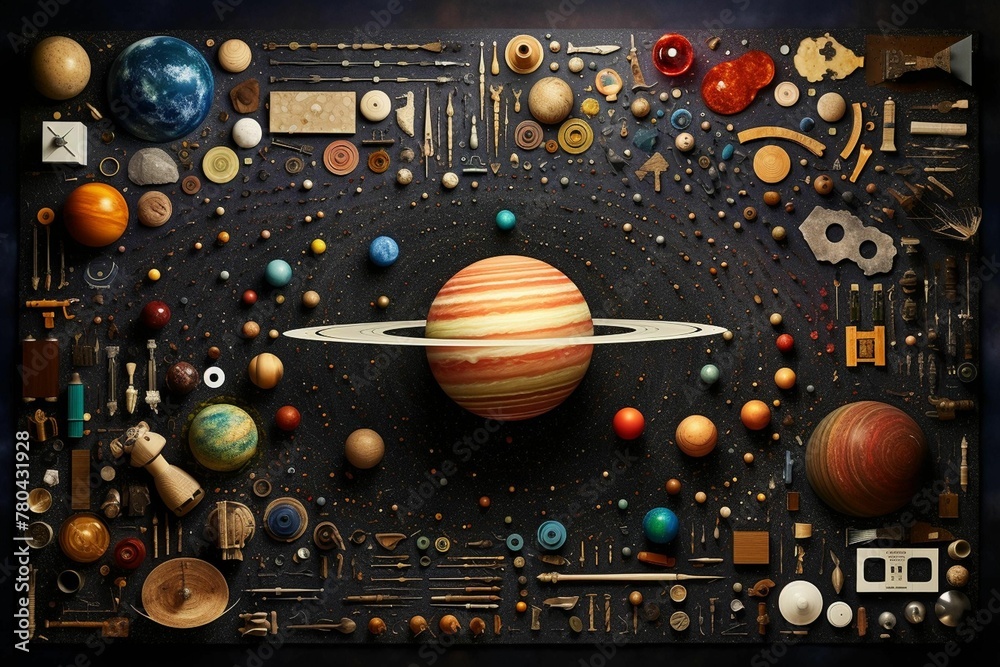 AI generated illustration of a stylized Saturn orbit map displayed on a ...