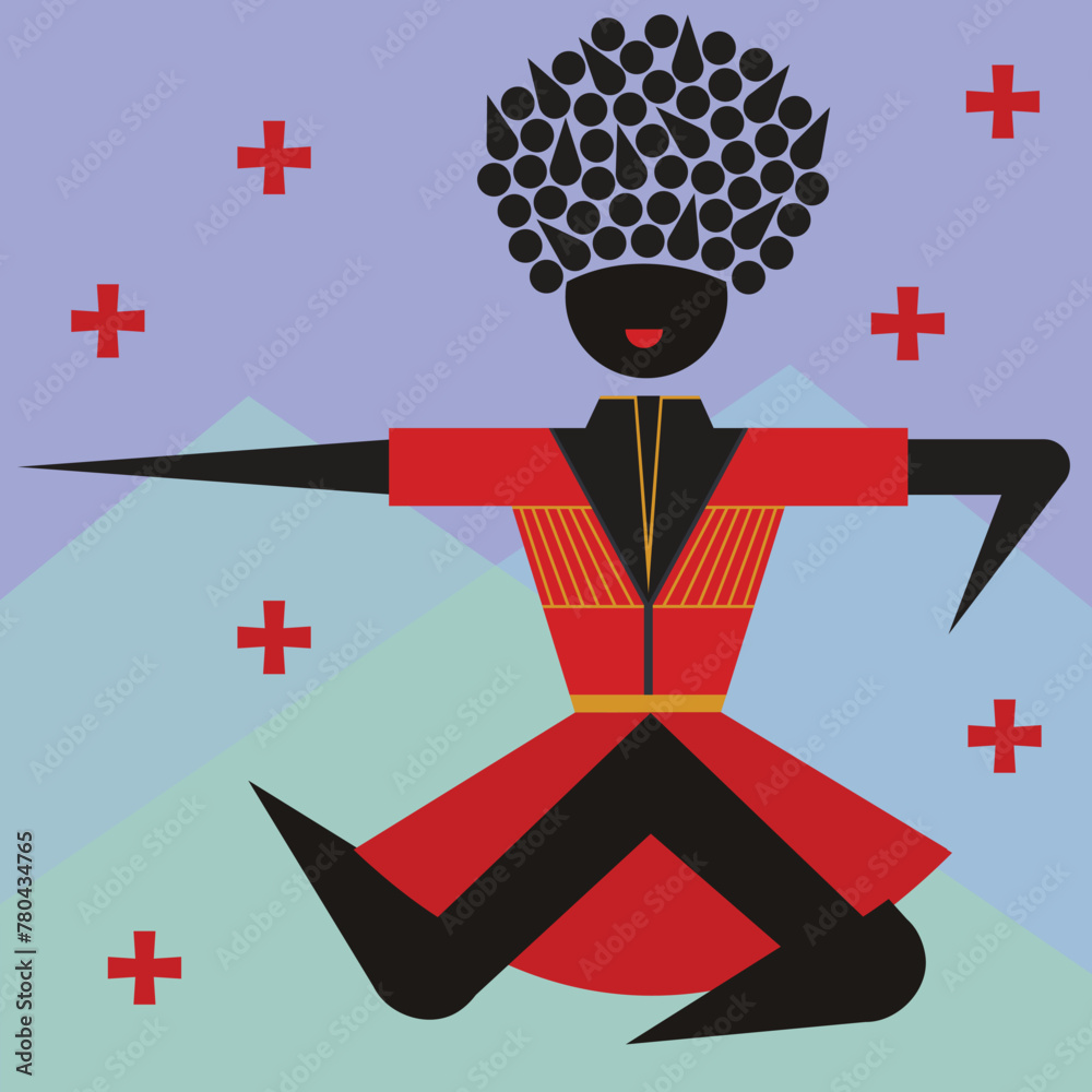 Digital illustration of a Georgian dance in a traditional costume on a ...