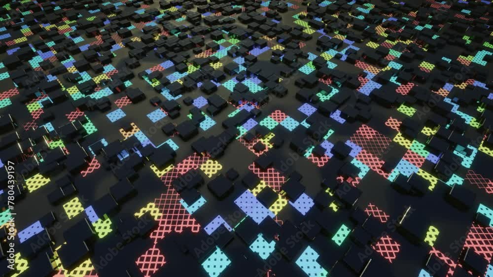 Hi tech pattern on plane surface, neon glow, complex elements and ...
