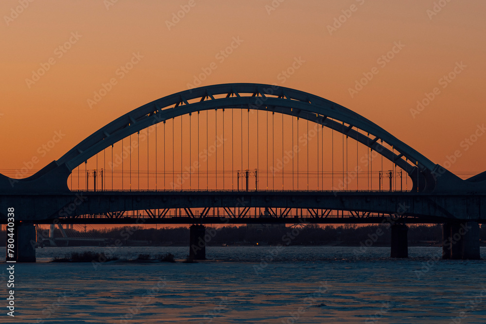 Sunset view of Godavari Arch Bridge on Godavari River in Rajahmundry ...