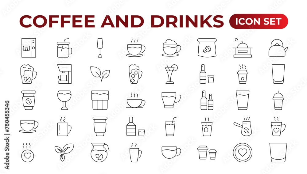 Set of coffee shop Icons. Simple line art style icons pack. Vector ...