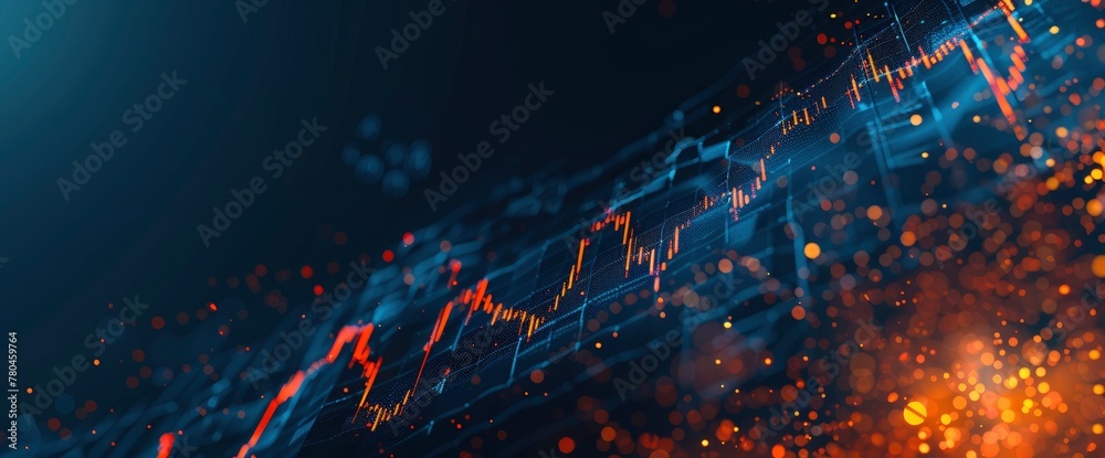 stock market graph with candlestick chart , in the style of blue colors ...