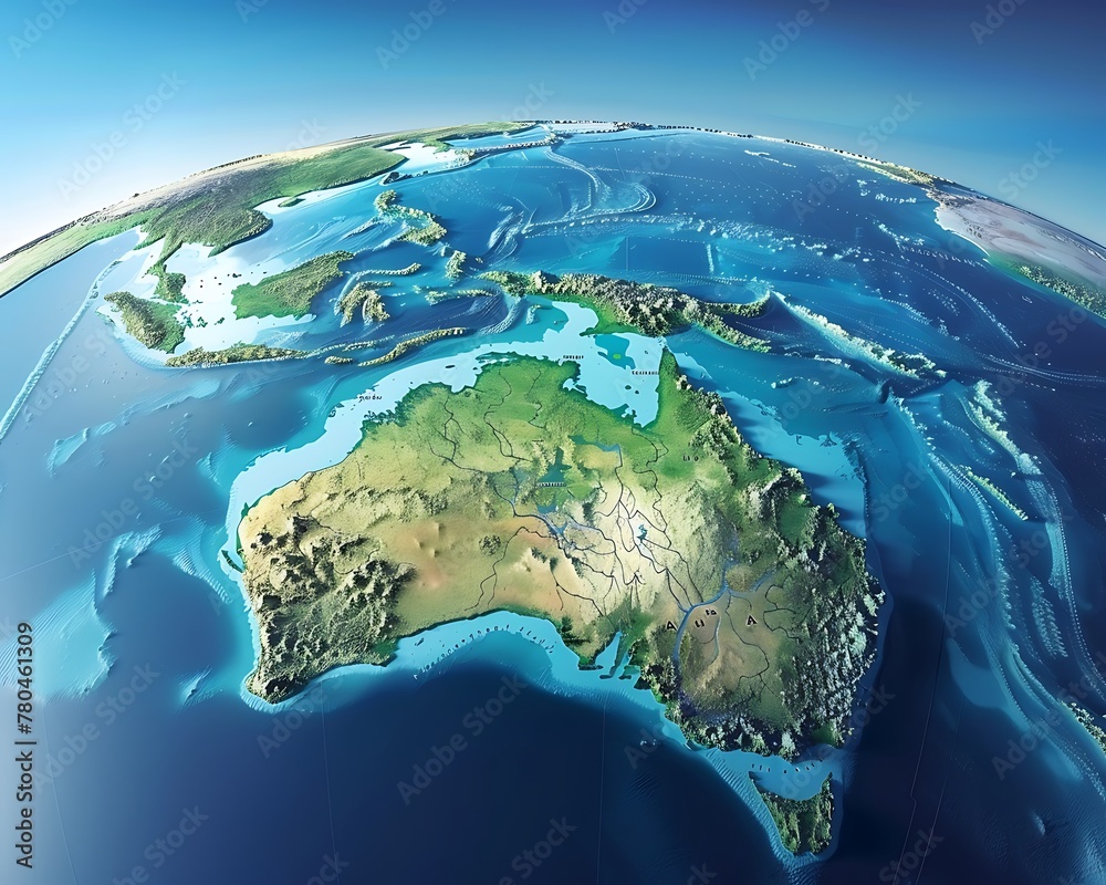 Detailed physical map of Australia with high-resolution. Flatten ...