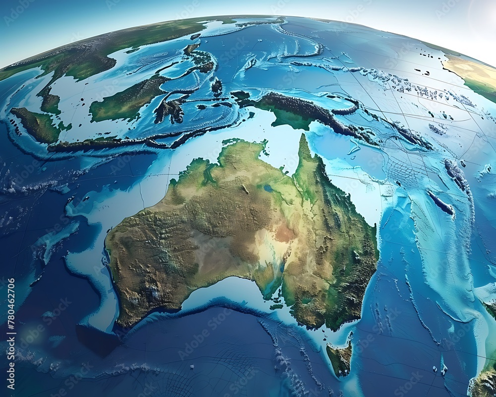 Detailed physical map of Australia with high-resolution. Flatten ...