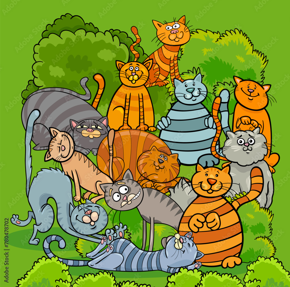 cartoon cats and kittens animal comic characters group Stock Vector ...