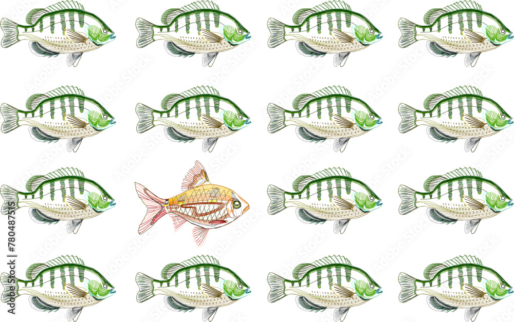 Vector sketch illustration design background art image of sea fish ...