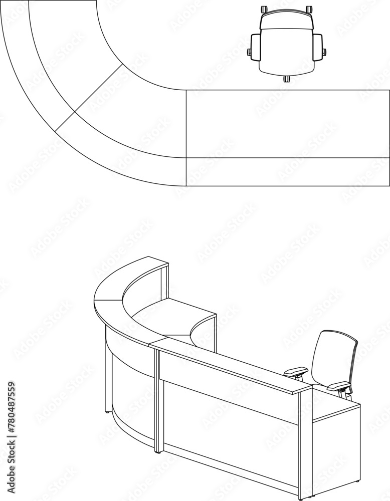 Vector sketch illustration design drawing of receptionist teller desk ...