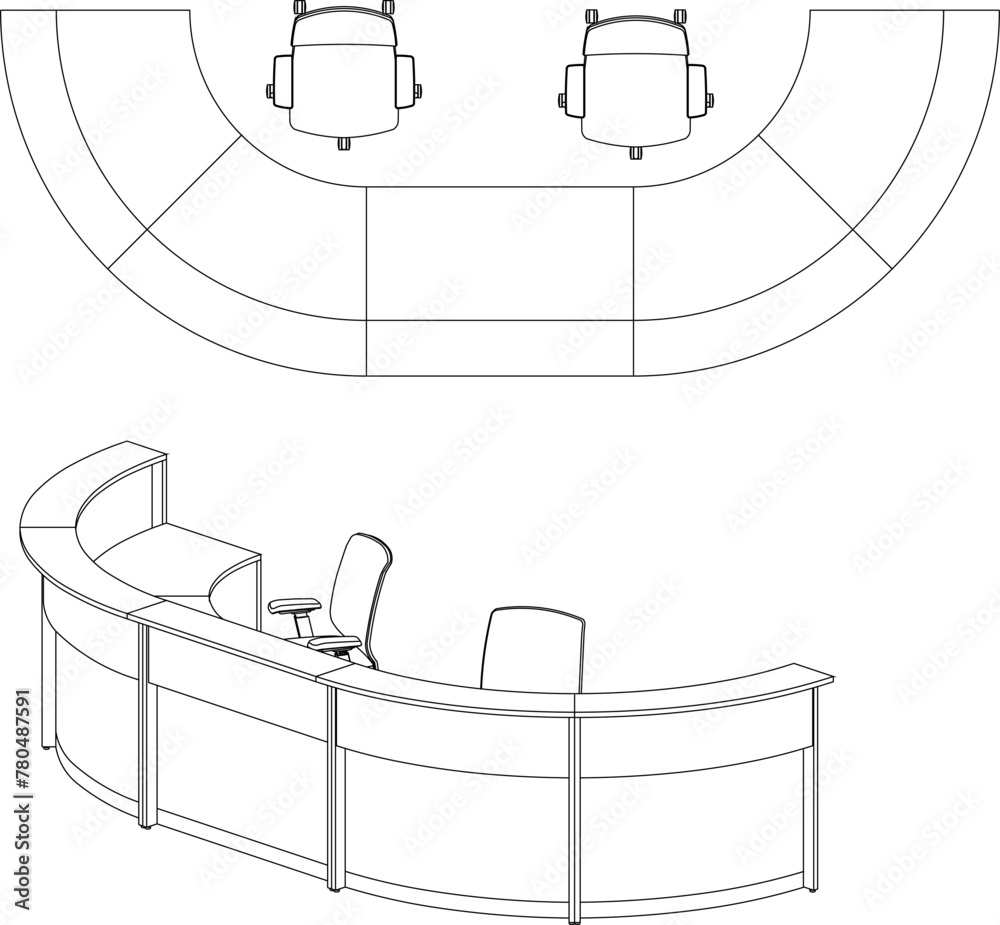 Vector sketch illustration design drawing of receptionist teller desk ...