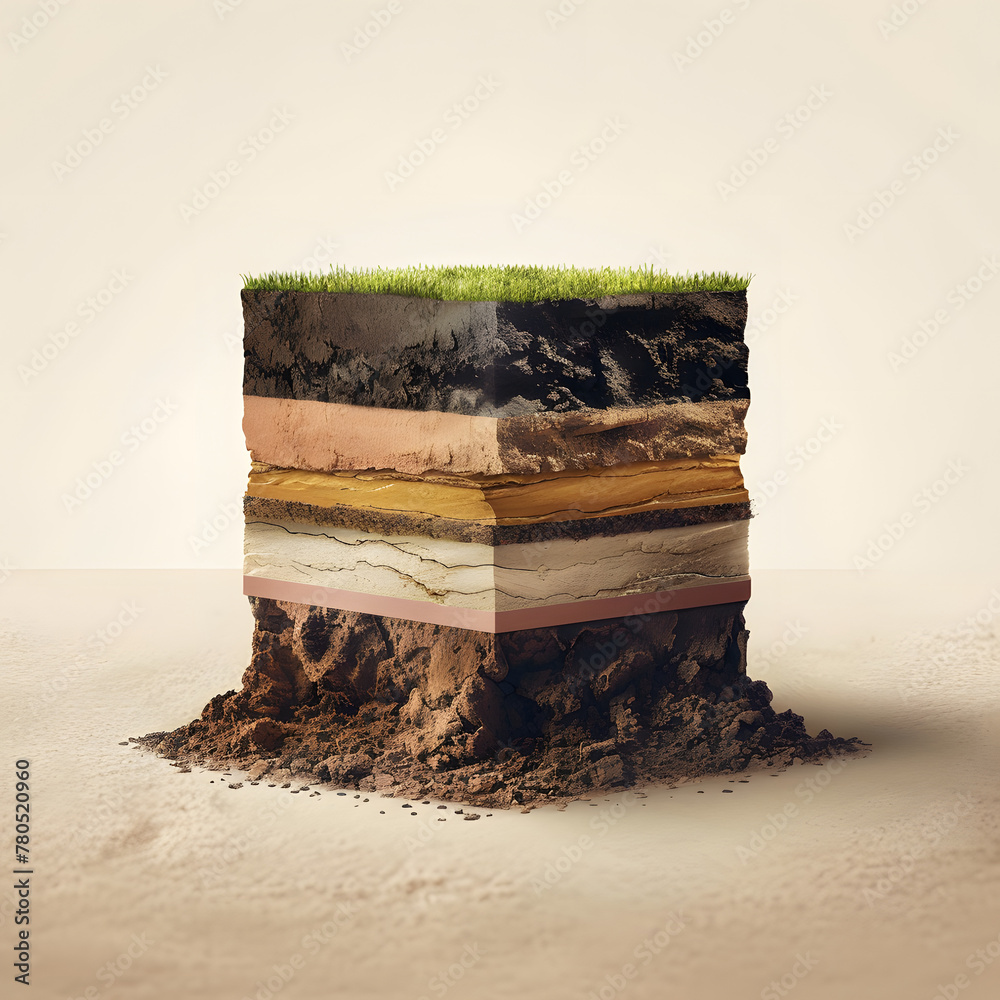 Soil layers. Four cross section soil layers. 3D illustration isolated ...