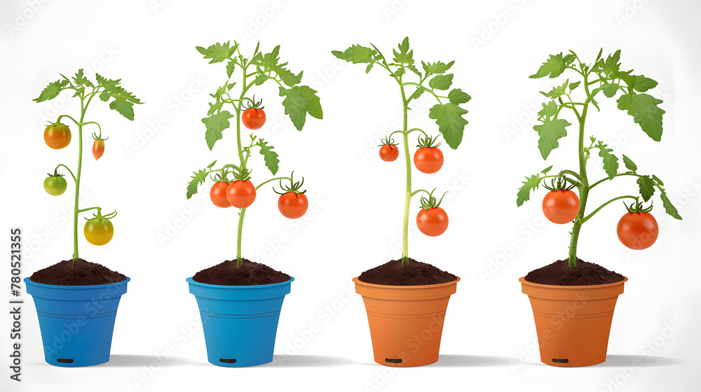 Gradual growth of tomatoes. Life cycle of a tomato plant, leaf, flower ...