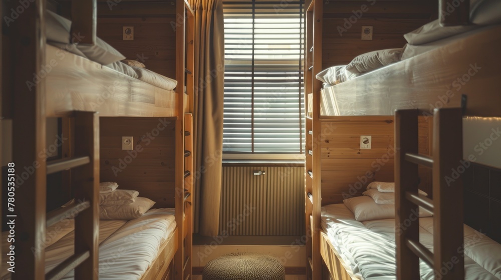 Rustic Cabin Bunk Beds. A cozy cabin-style bunk bed setup, featuring ...