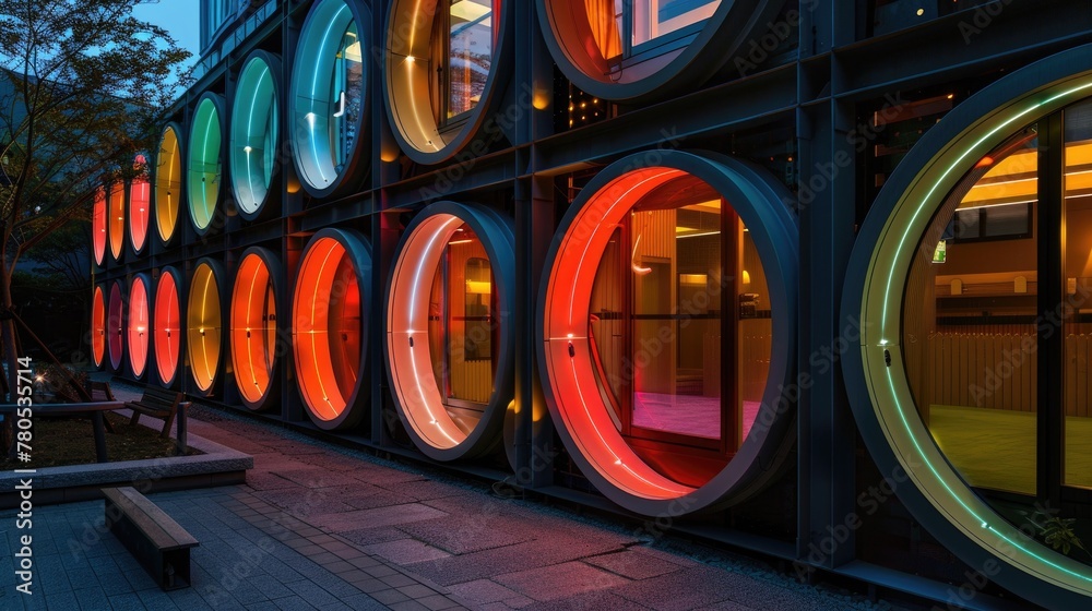 Colorful Capsule Hotel Façade. The exterior of a capsule hotel comes to ...