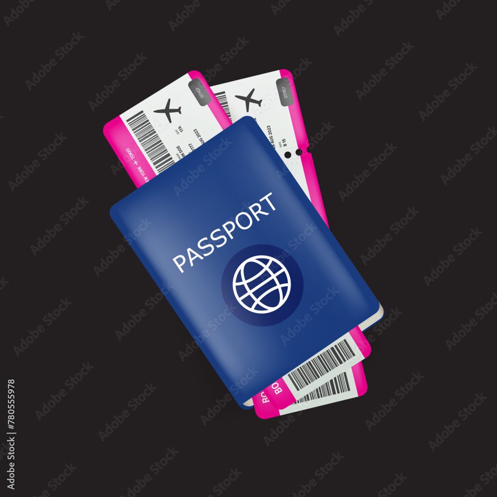 Vector blue international passport with two airplane tickets inside ...
