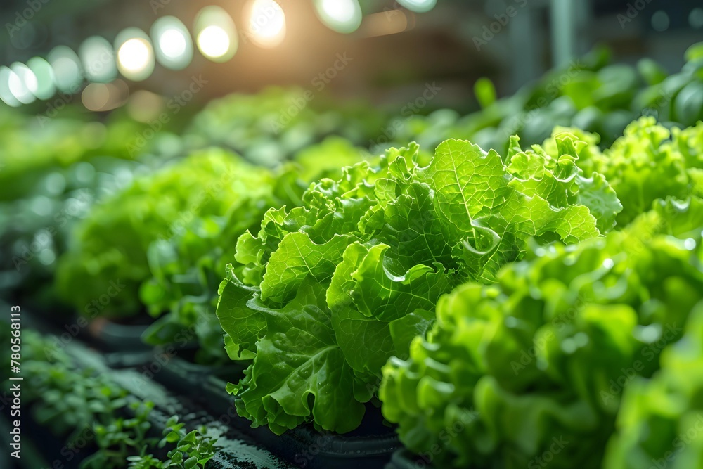 A fresh green lettuce leaf, standing out vibrantly in a garden ...