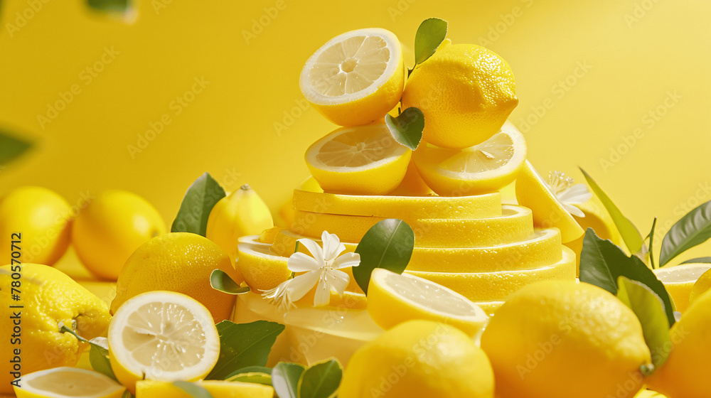 Background lemon podium product fruit platform cosmetic scene display ...