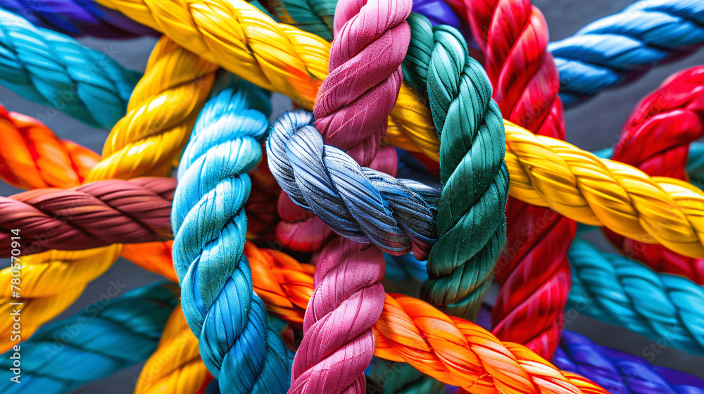 Team rope diverse strength connect partnership together teamwork unity ...