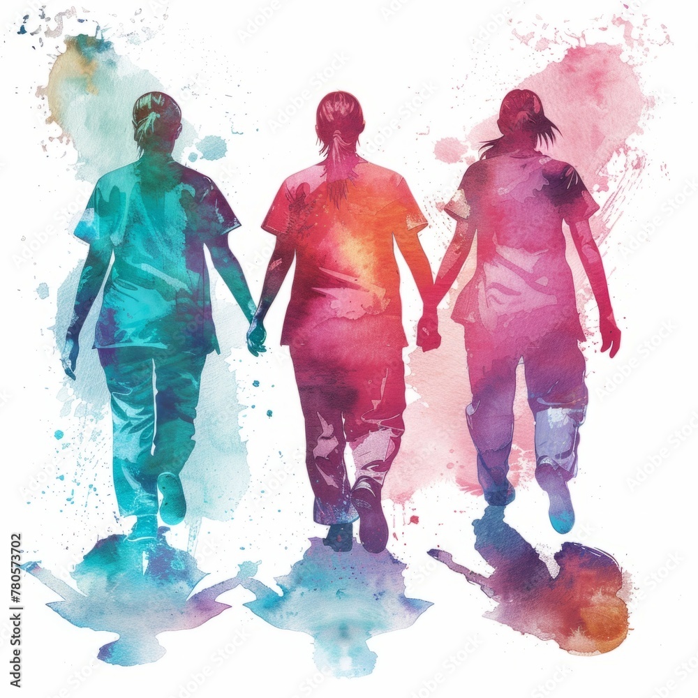 Colorful watercolor silhouette of healthcare workers - Three healthcare ... Colorful watercolor silhouette of healthcare workers - Three healthcare ...