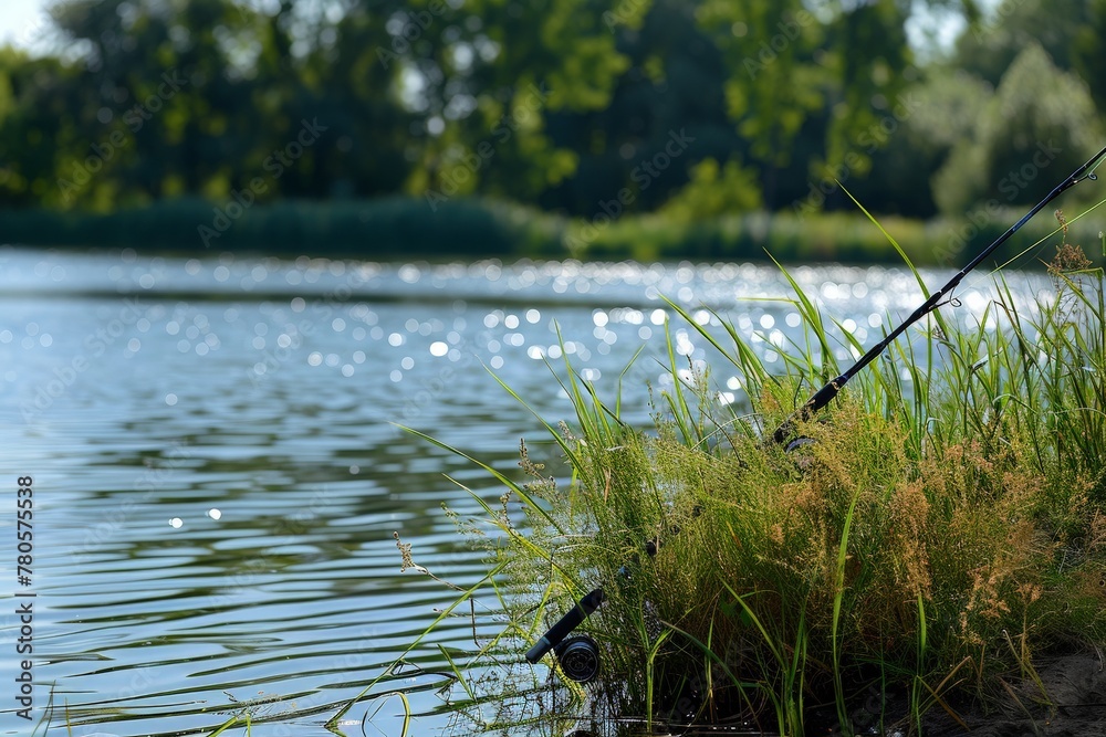 Fishing for pike-perch on spinning reel . Beautiful simple AI generated ...