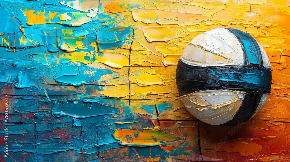 Colorful beach volleyball ball in abstract, oil with palette knife ...