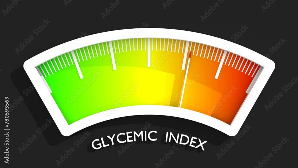 Glycemic index level on measure scale. Instrument scale with arrow ...