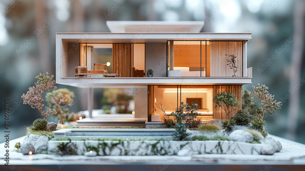 house model lying on the floor plan construction plan - turnkey hous ...