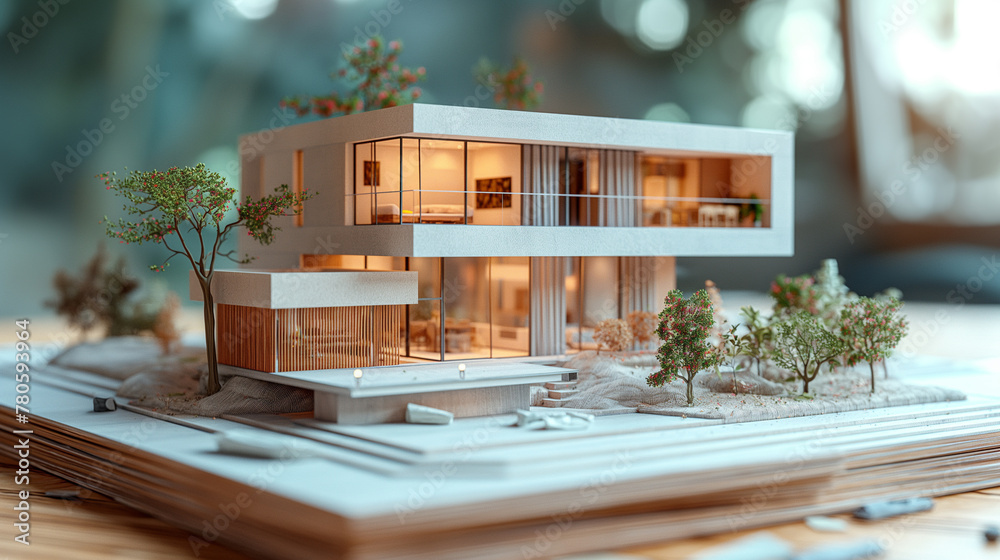 house model lying on the floor plan construction plan - turnkey hous ...