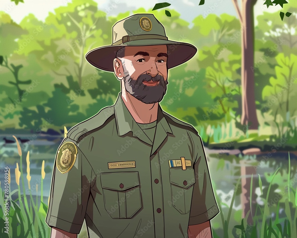 Develop a character sketch of a park ranger dedicated to preserving ...