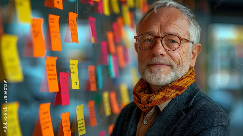 Senior Professional with Post-it Notes Planning Strategy. Seasoned ...