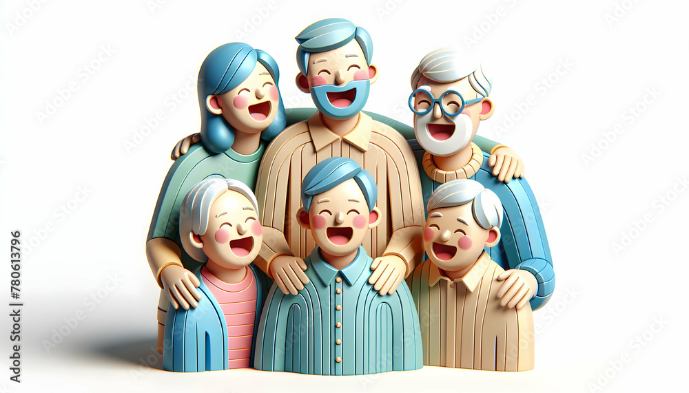 Generational Joy: A 3D Flat Icon Depicting Multi Generational Family ...