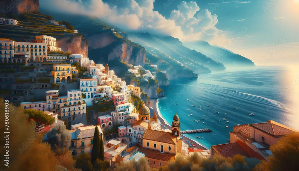 Serene Amalfi Aura: Enchanting Italy Amalfi Coast with Azure Sea and ...
