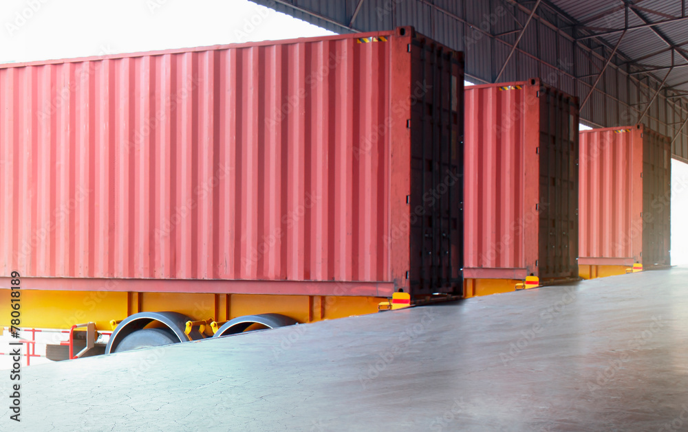 Container Trucks Parked Loading at Dock Warehouse. Cargo Container ...