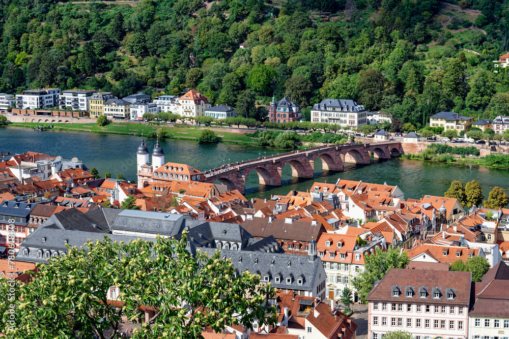 Heidelberg city center with the Old Bridge, Heidelberg, Baden ...