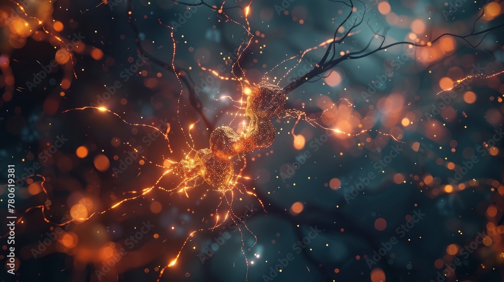 A vibrant, detailed illustration of an active neurons network with ...
