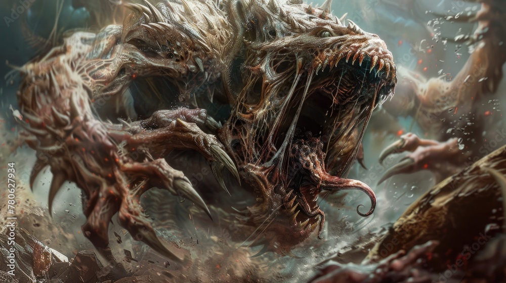 Detailed, grotesque monster in the midst of devouring its prey Stock ...