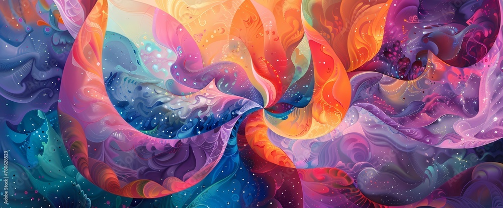 Chromatic ribbons of energy dance across the void, weaving a tapestry ...