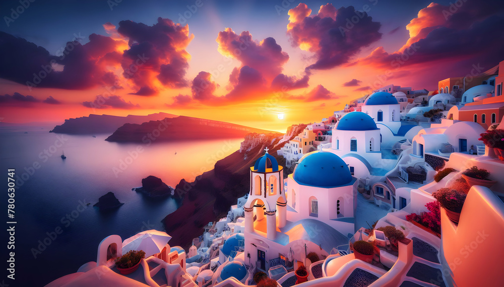 Mesmerizing Photo Real of Santorini Sunsets in Greece with Iconic Blue ...
