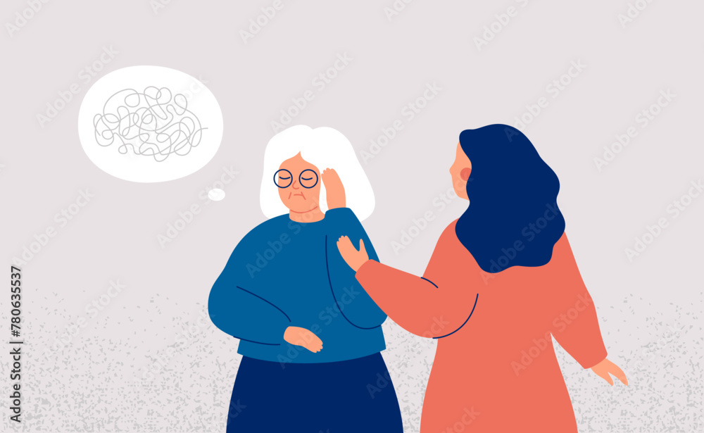 Supporting elderly people with dementia. Caregiver or family member ...