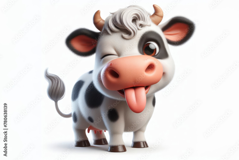 full body cow winking and sticking out tongue isolated on white ...