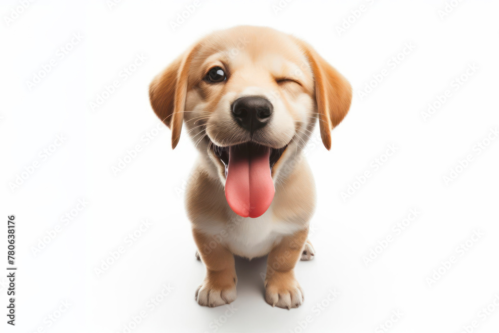 full body Dog winking and sticking out tongue isolated on white ...