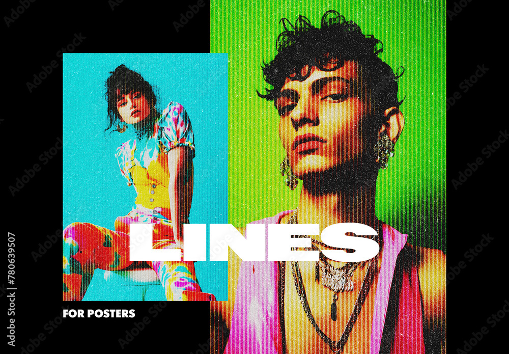 Retro Halftones Poster Photo Effect Mockup Stock Template | Adobe Stock