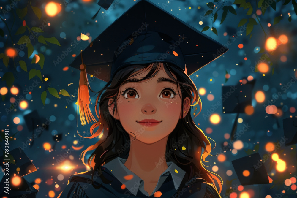 Happy female graduate student on graduation ceremony. Beautiful girl in ...