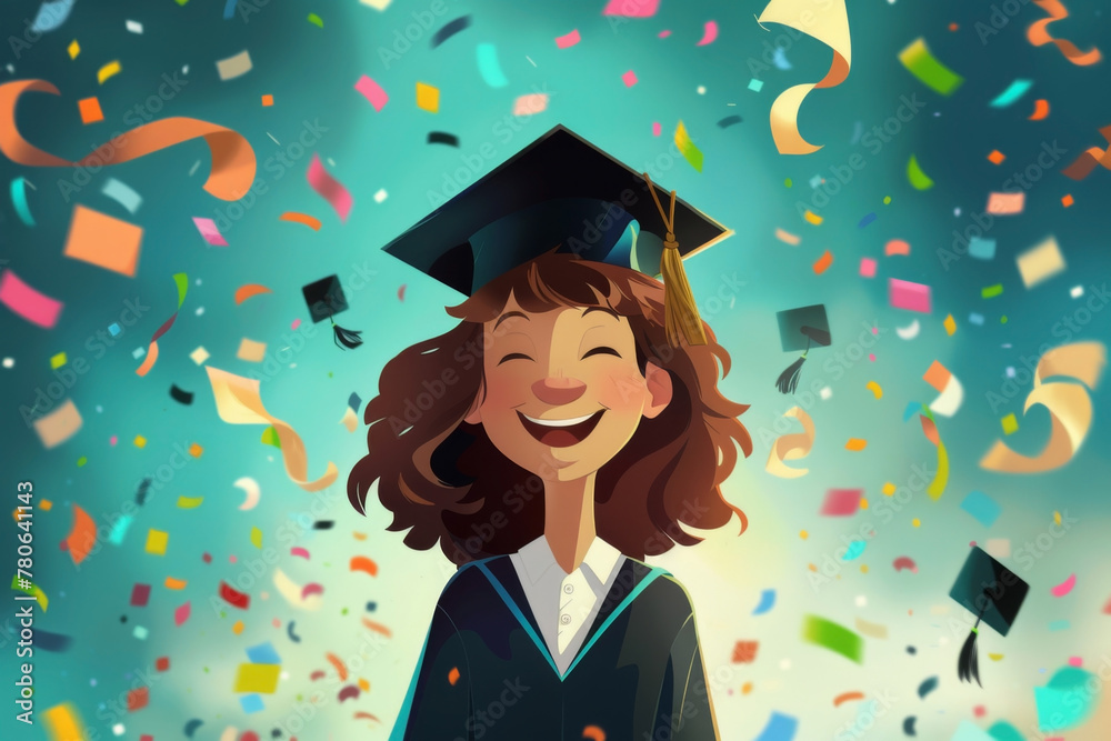 Happy female graduate student on graduation ceremony. Beautiful smiling ...