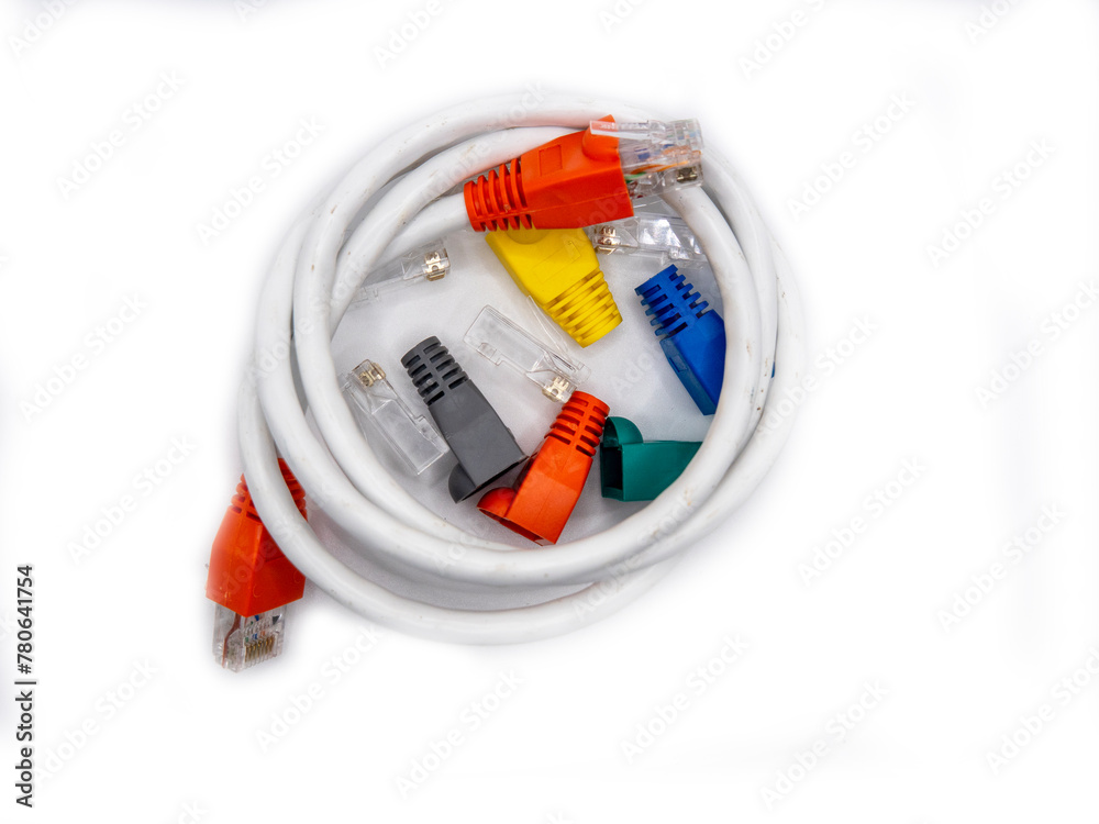 Local area network or LAN cable protector boots , RJ45 connectors and ...